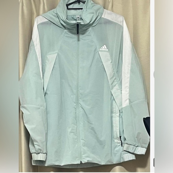 adidas | Jackets & Coats | Adidas Pastel Blue Hooded Jacket With White ...